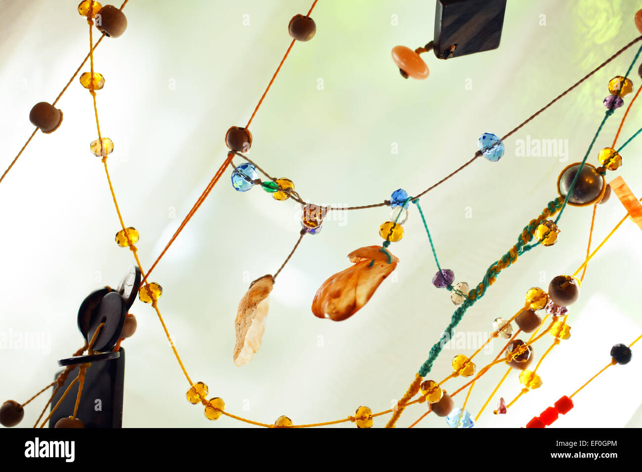 Background with threads and beads close up Stock Photo - Alamy