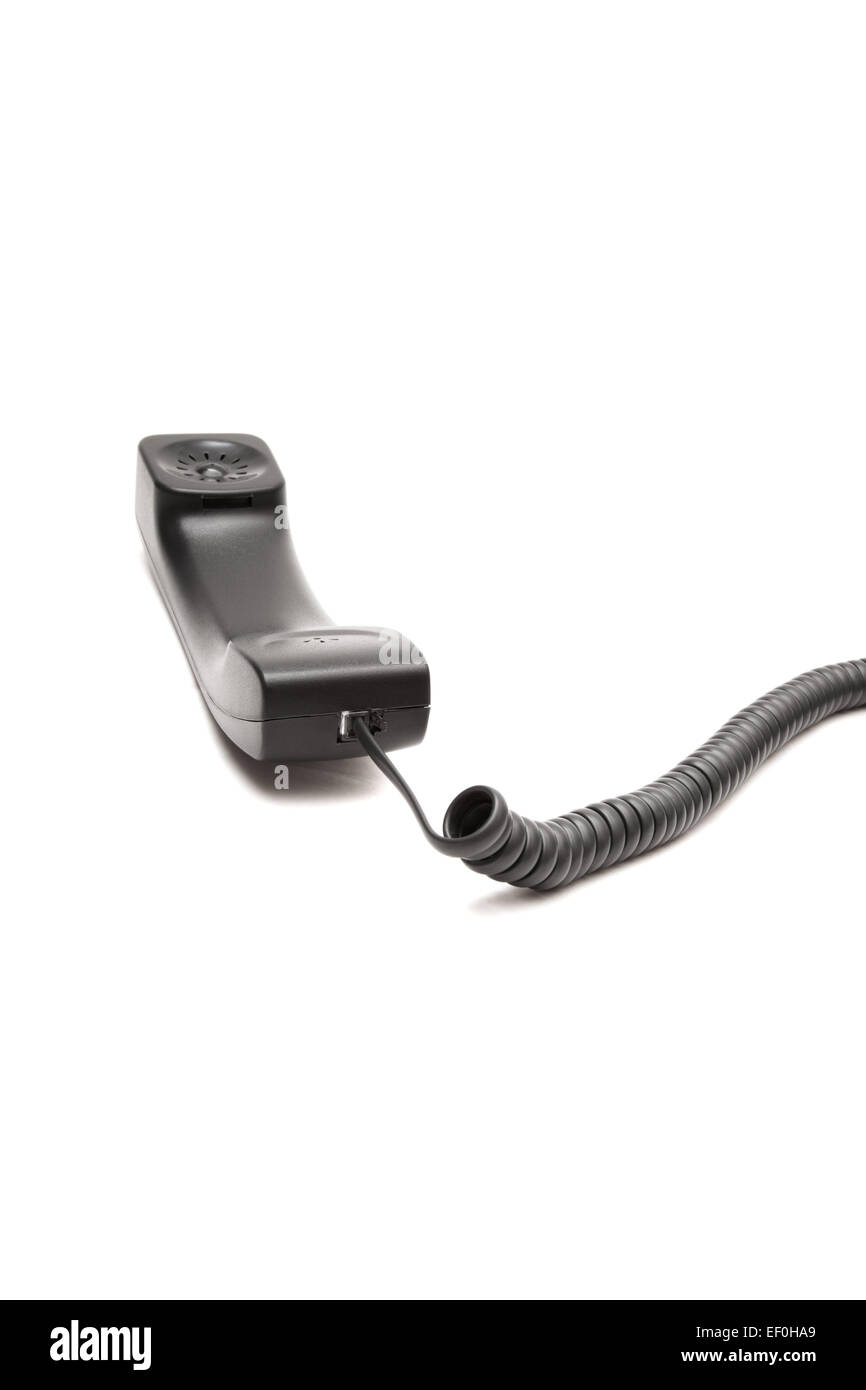 Black telephone receiver with cable isolated on white background Stock ...