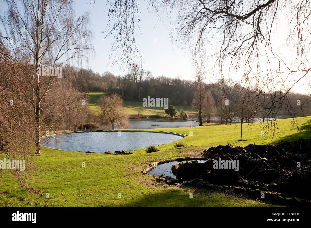 Views across the swimming pool and lakes at Chartwell, the family home ...