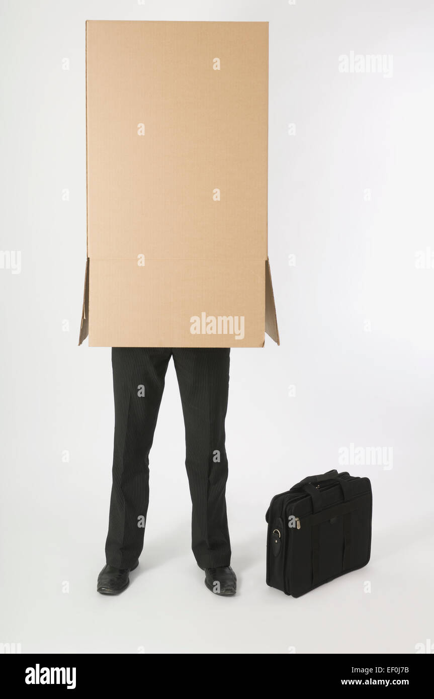 Businessman with a cardboard box over his head Stock Photo - Alamy