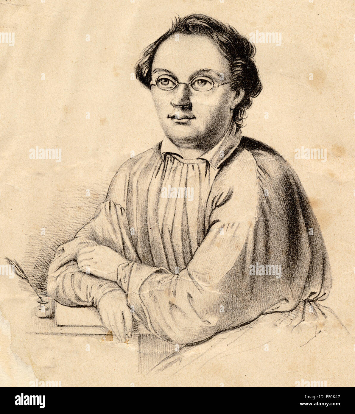 Johan Ludvig Runeberg. Lithography by W. Gurkes of drawing by Johan ...