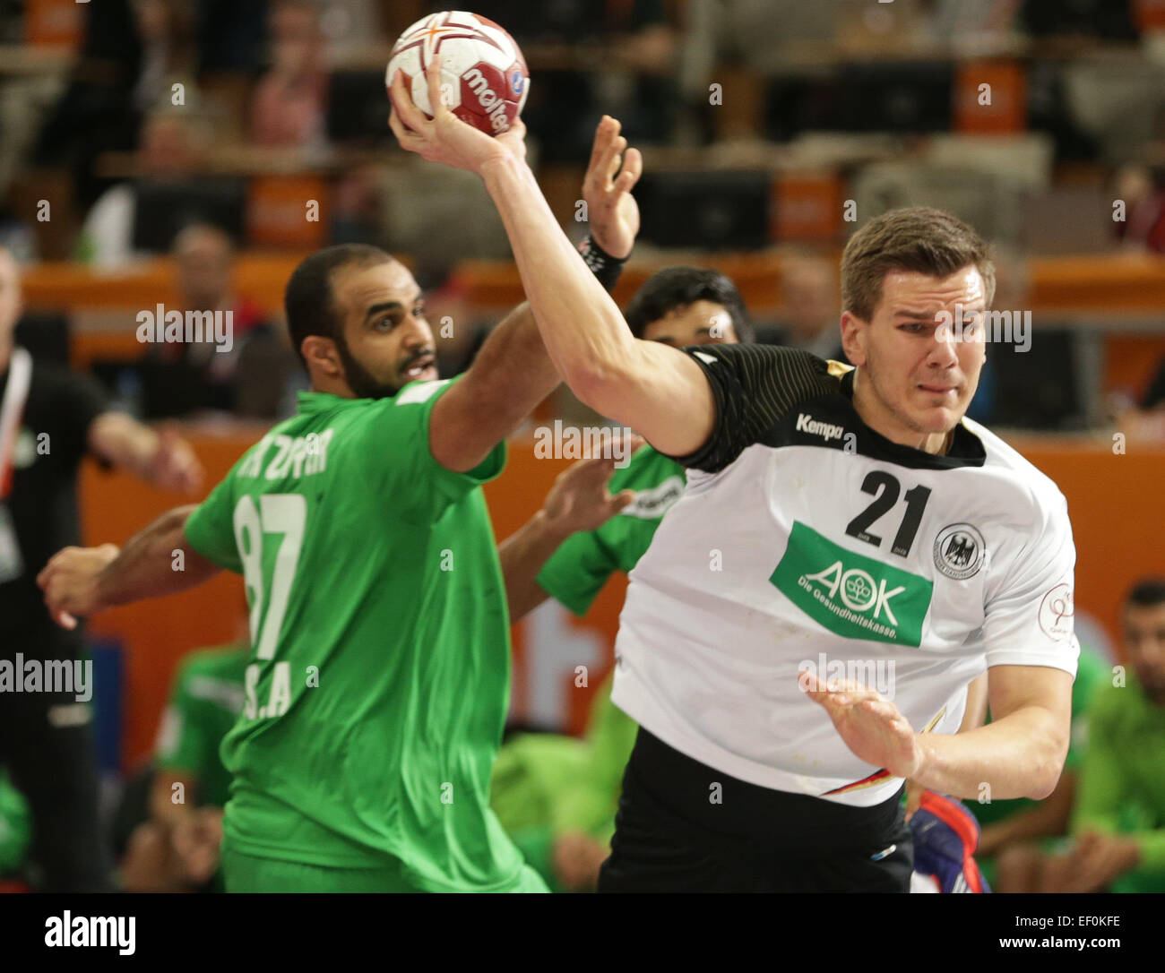 Germany's Erik Schmidt (r) throws beside Saudi Arabia's Mohammed Alzaer ...