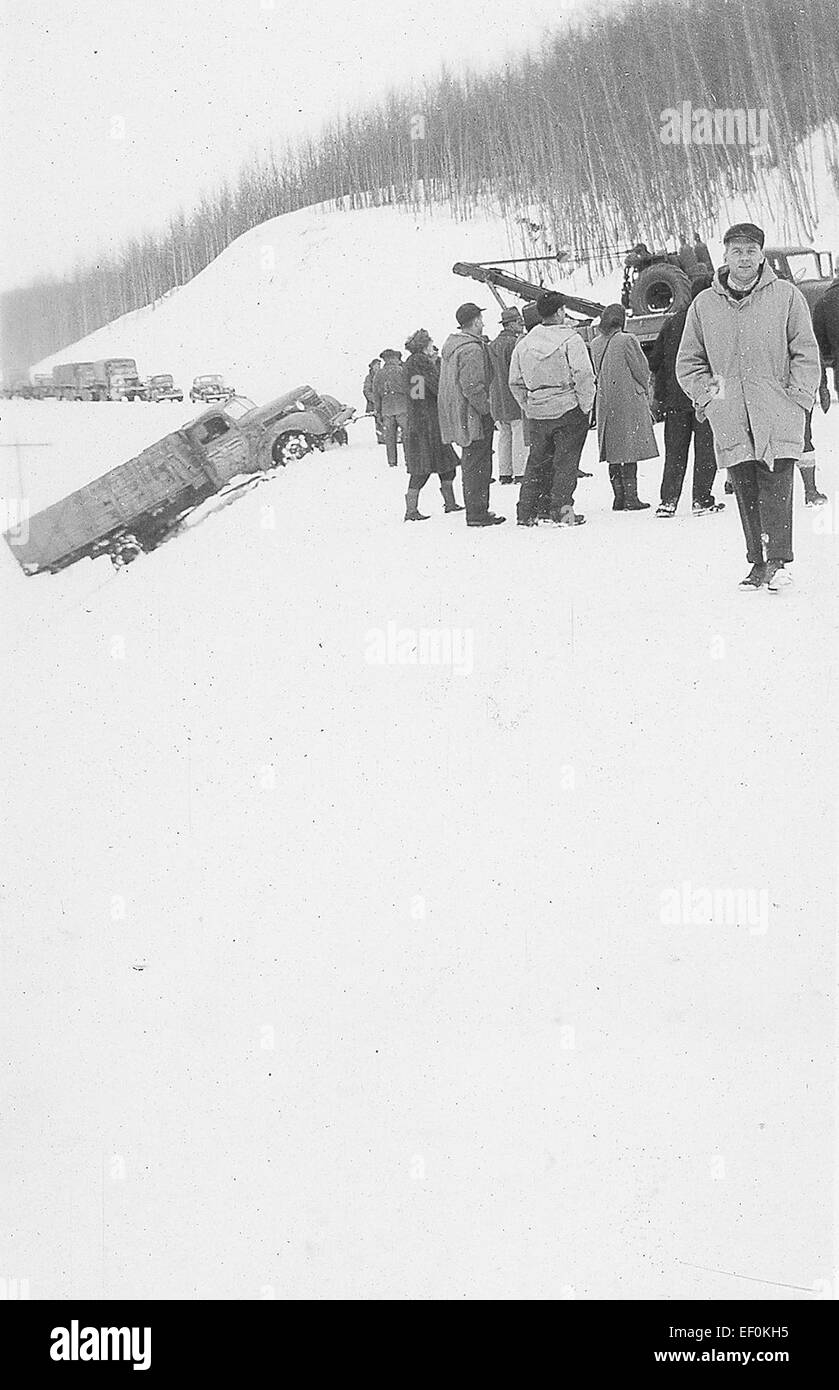Winter construction on the Alaska Highway involved building the highway ...