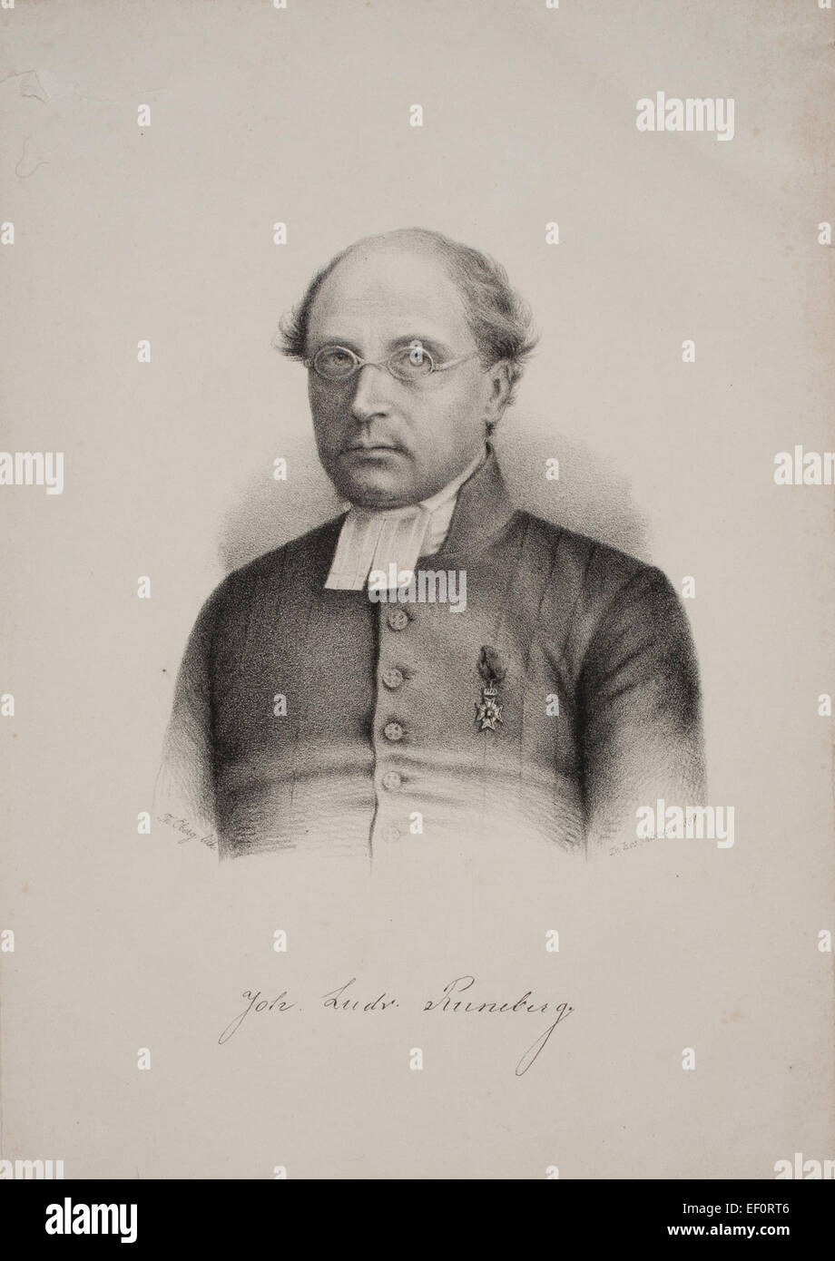 Johan Ludvig Runeberg with signature. Lithography 1851 Stock Photo - Alamy