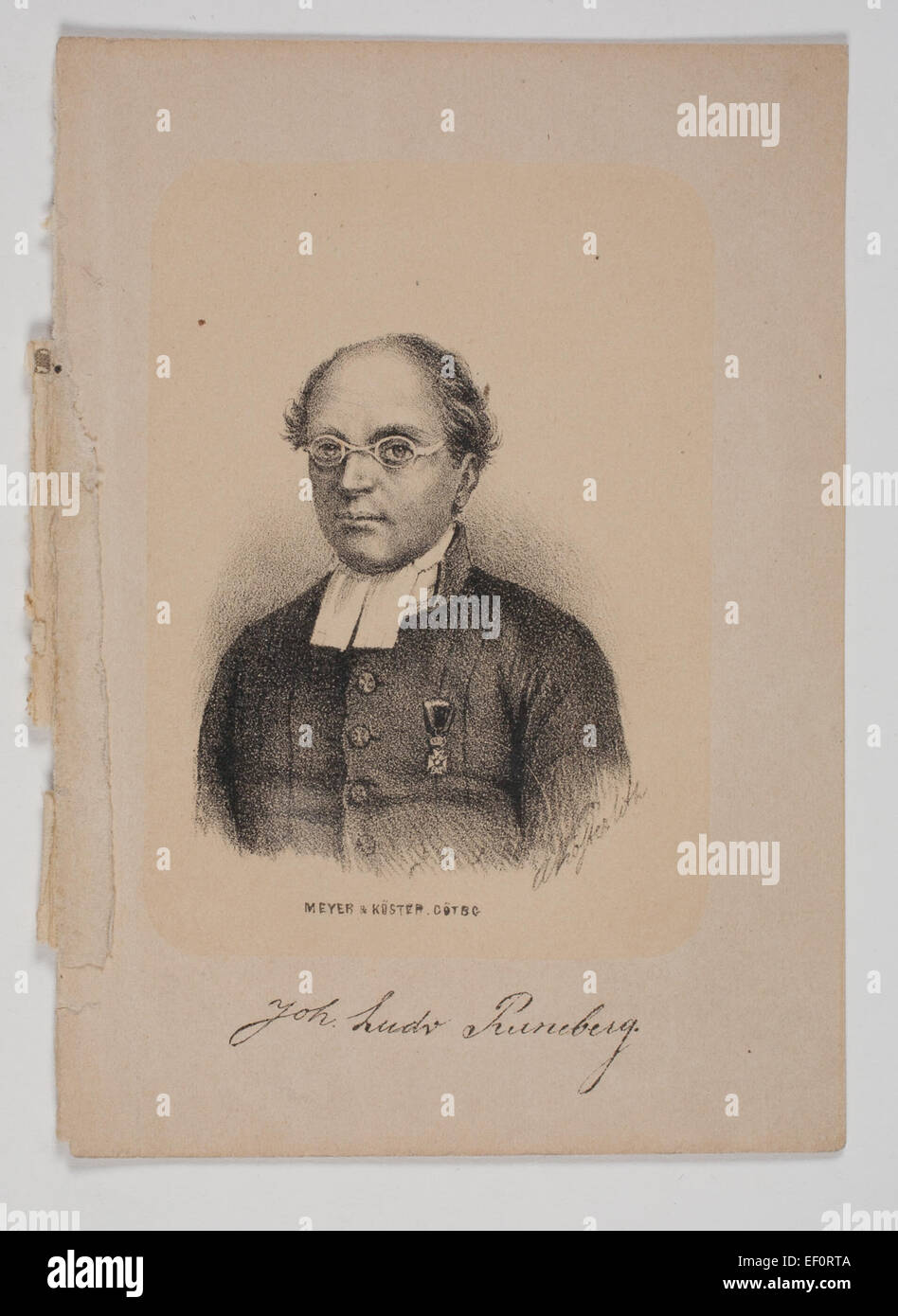 Johan Ludvig Runeberg with signature. Lithography Stock Photo - Alamy
