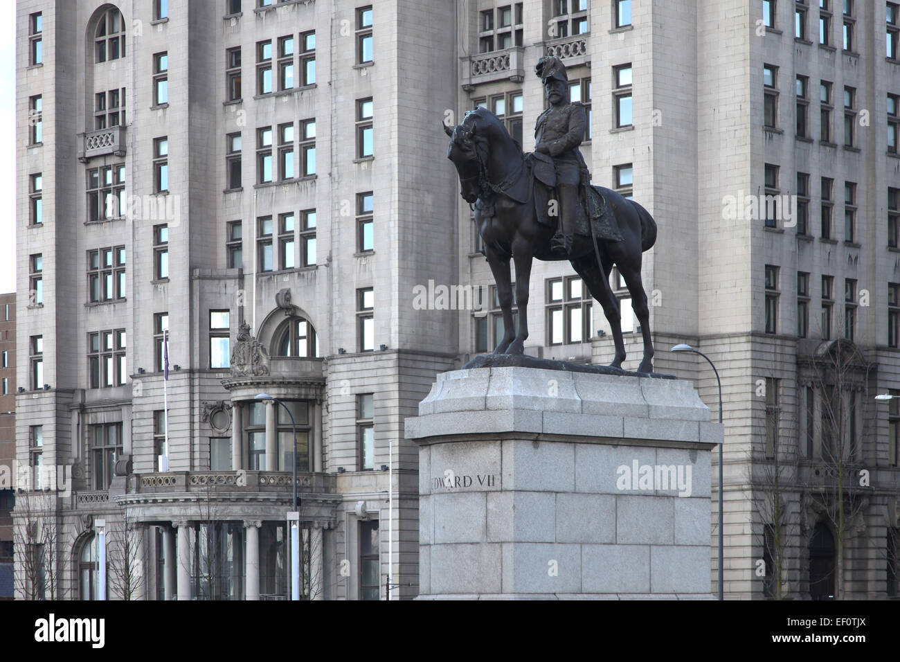 Edward VII Monument outside the Liver building Liverpool Stock Photo ...