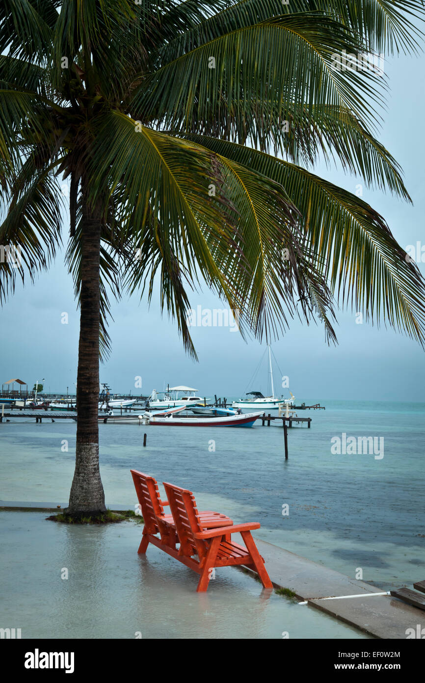 Rainy day at Caye Caulker in Belize Stock Photo - Alamy