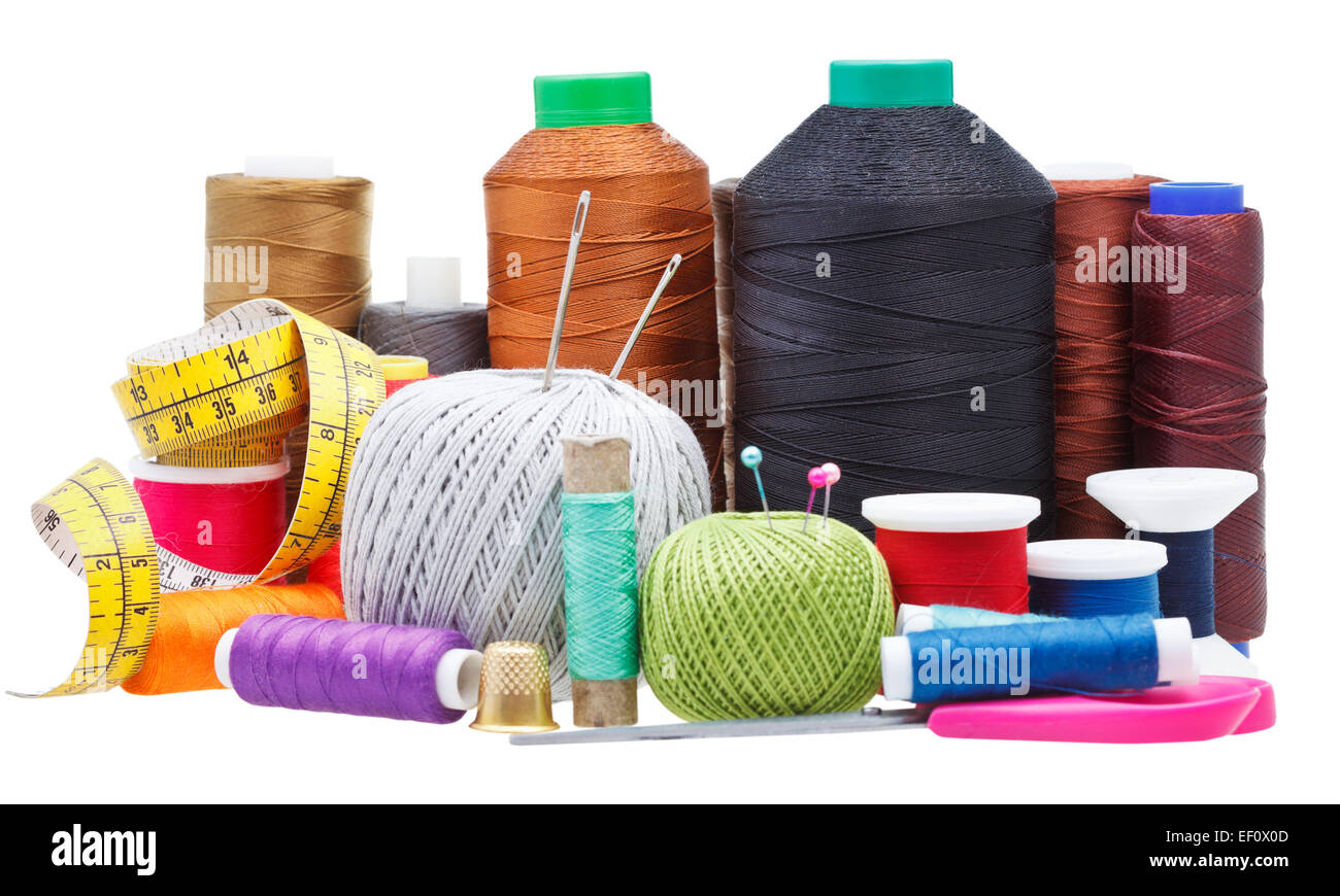 set of sewing objects isolated on white background Stock Photo - Alamy
