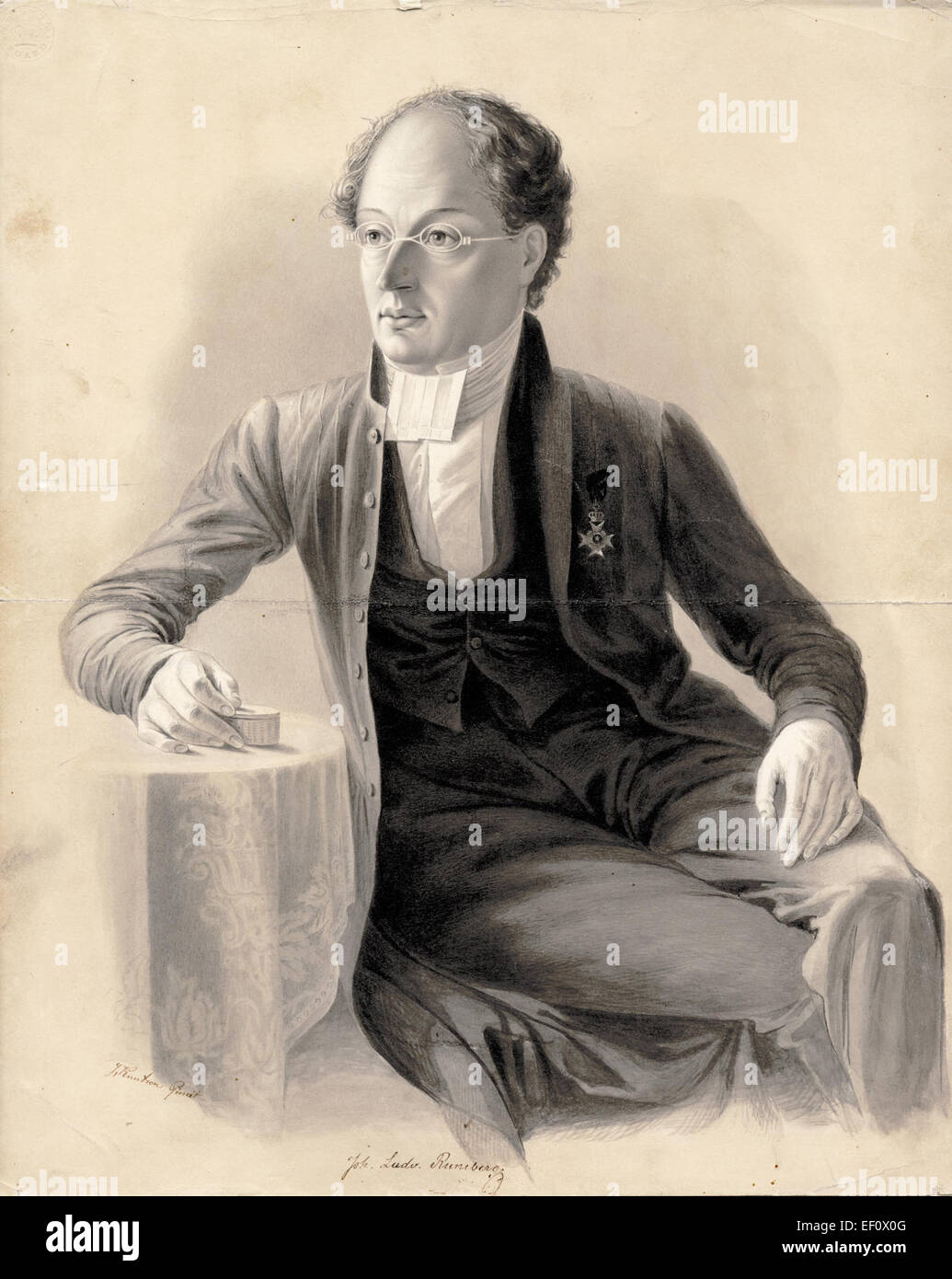 Lithography of Johan Ludvig Runeberg with his signiture Stock Photo - Alamy