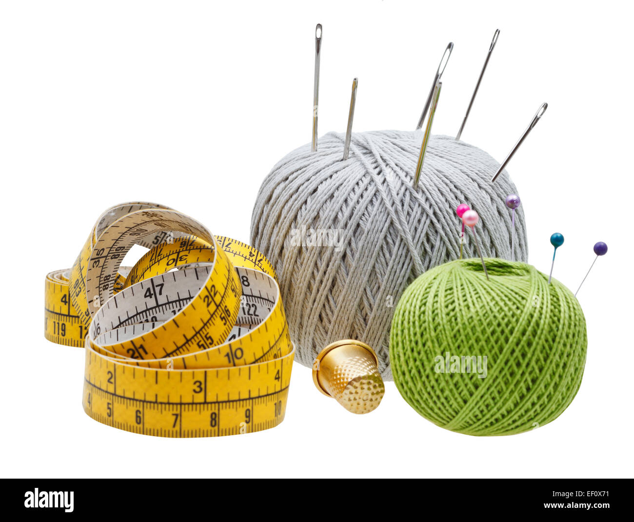 set from few sewing objects isolated on white background Stock Photo ...