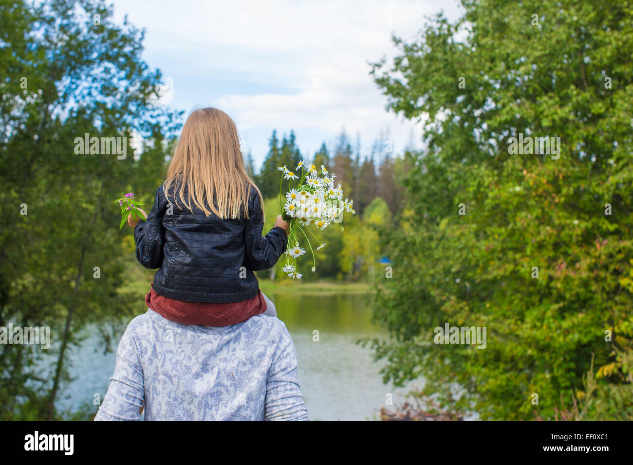 Back view of happy father and little daughter in the park Stock Photo ...