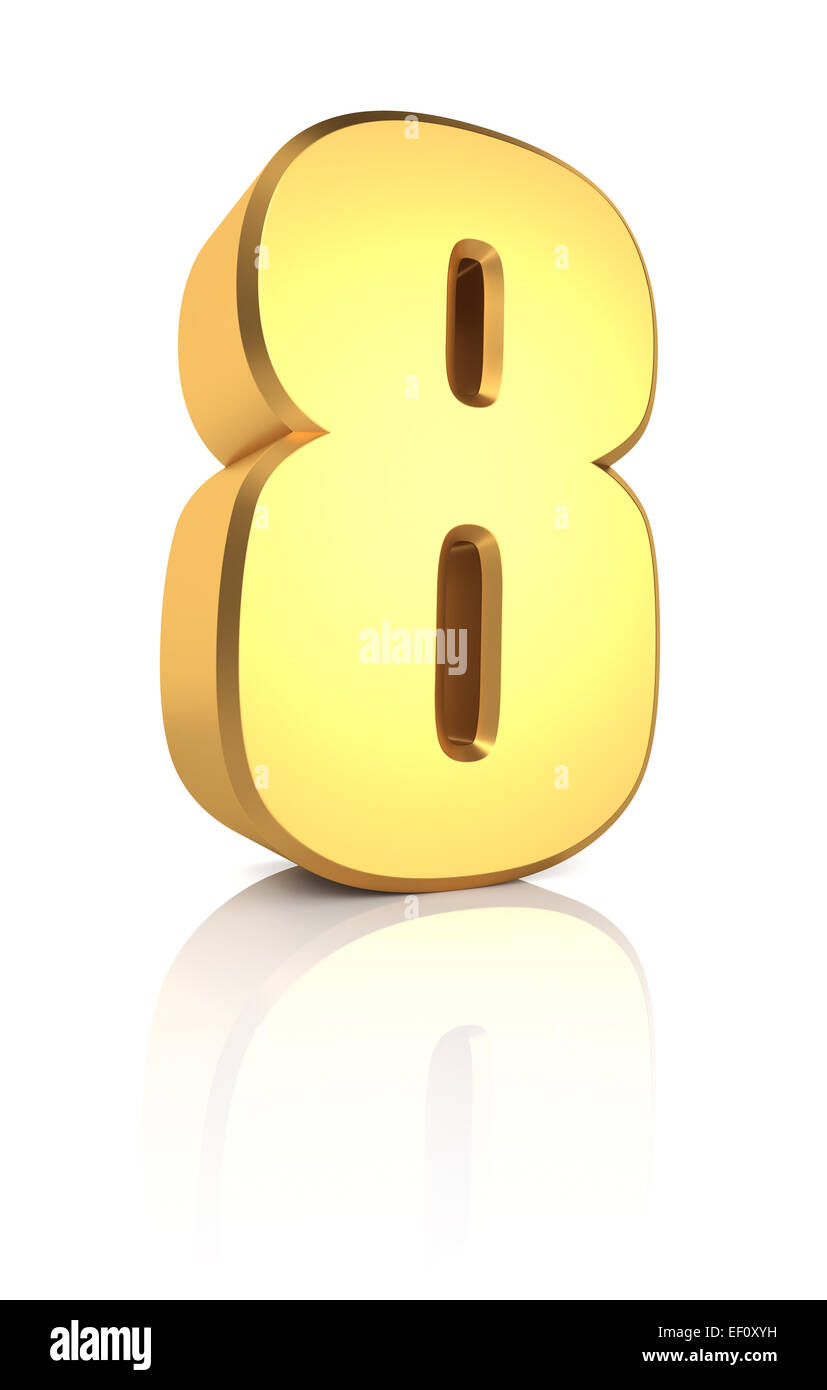 3d rendering golden number 8 isolated on white background Stock Photo ...