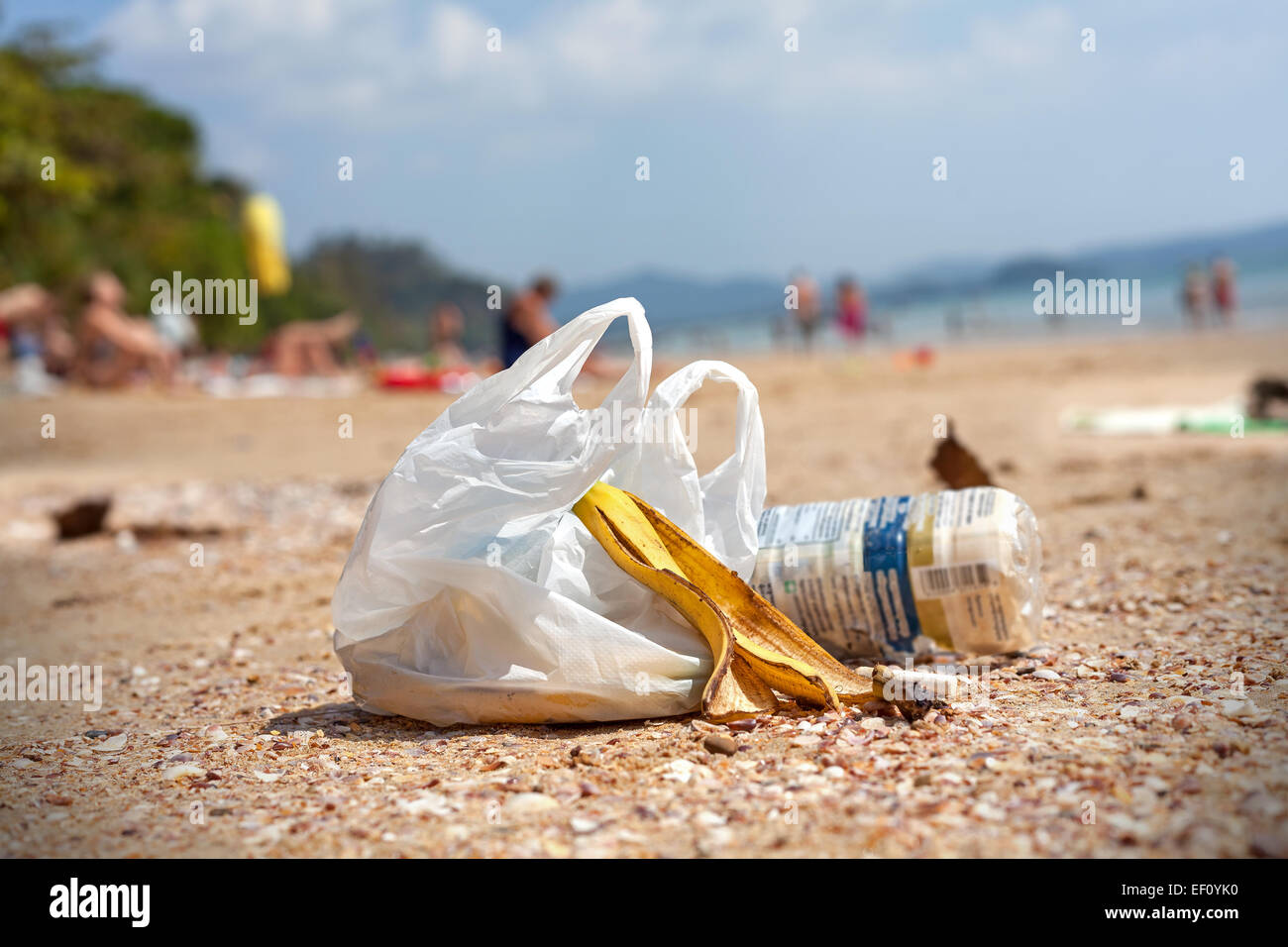 Garbage on a beach, environmental pollution concept picture Stock Photo ...