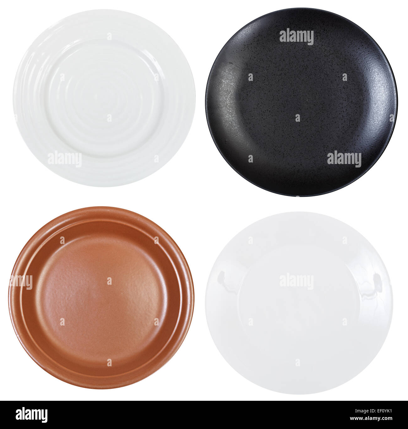 set of empty dinner plates isolated on white background Stock Photo - Alamy