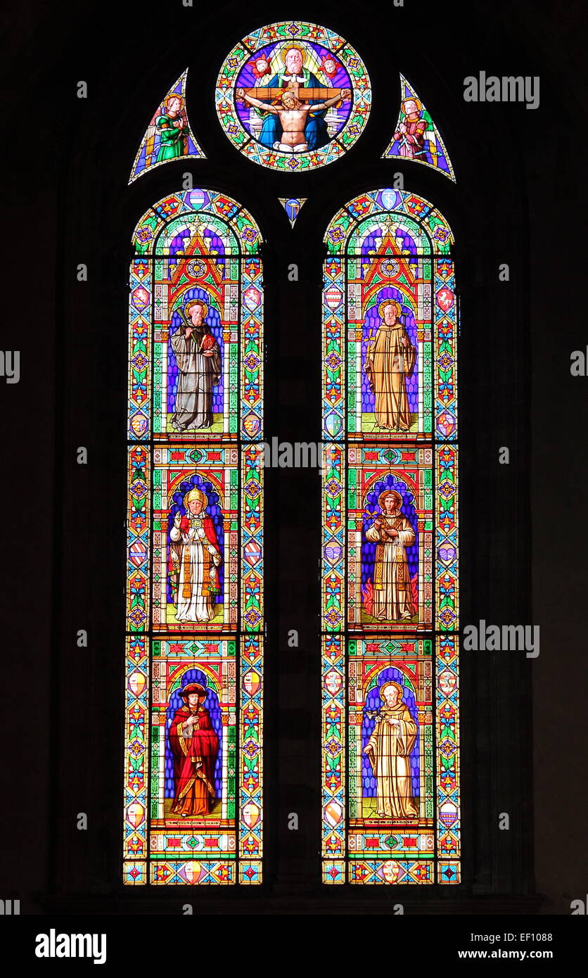 Stained glass window with some Saints Stock Photo - Alamy