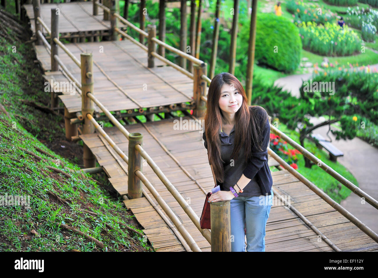 portrait asia young woman happy and smile on Doi tung garden, Dhiang ...