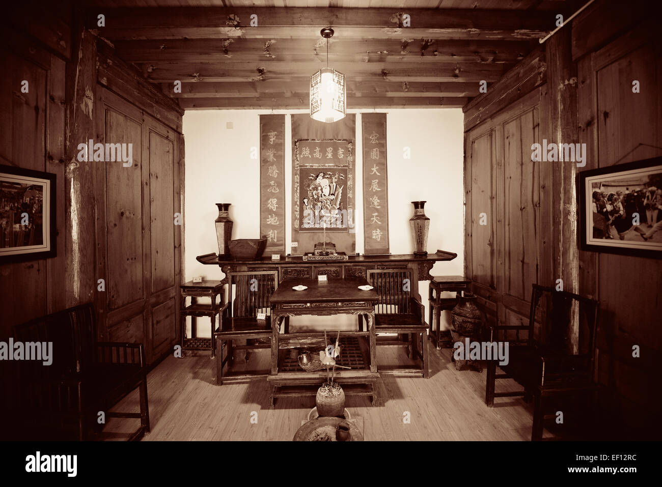 Local Bai style architecture interior in Dali old town. Yunnan, China ...