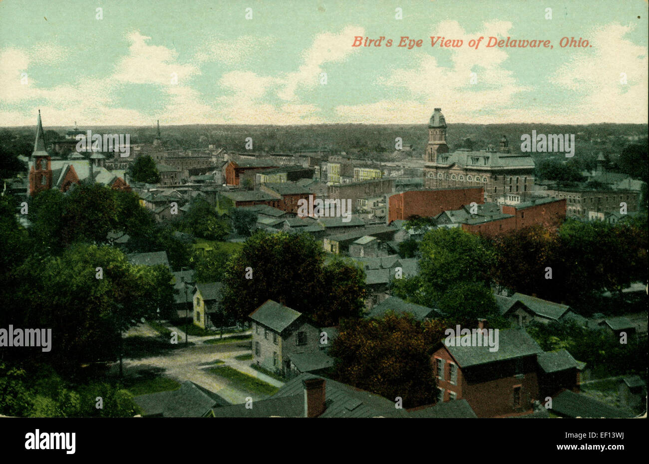 A bird’s-eye view of Delaware, Ohio, taken in the early 20th century ...
