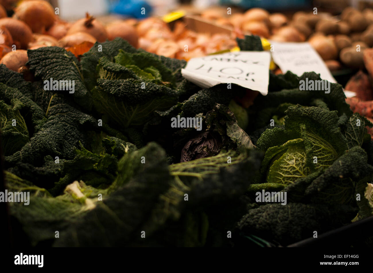Cabbage at a market Stock Photo - Alamy