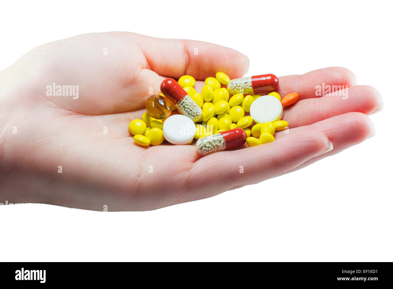 female palm colored and white pills isolate Stock Photo - Alamy