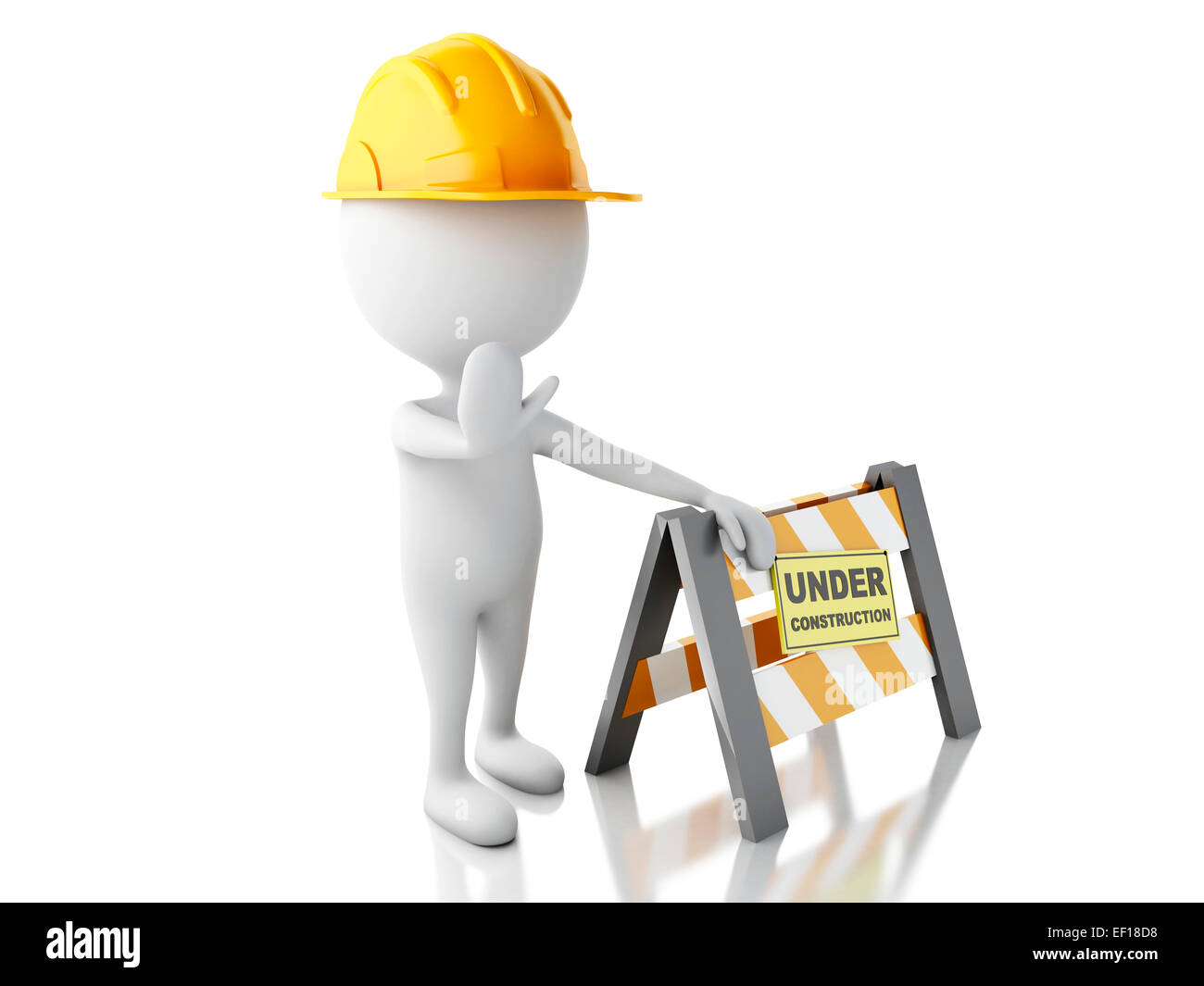 3d renderer imagen. White people with Helmet. Under construction ...