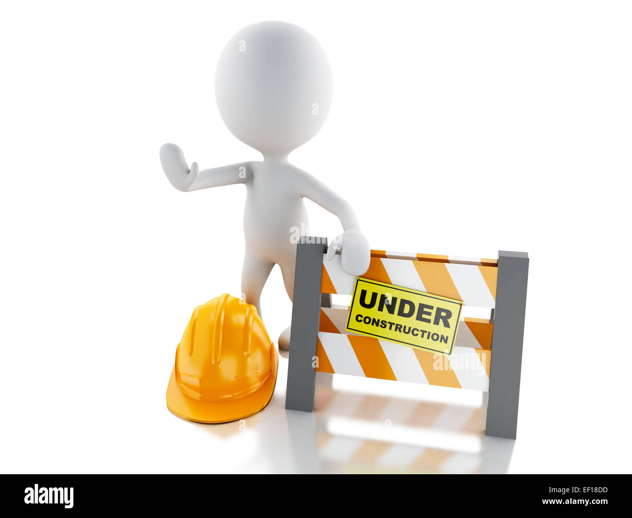 3d renderer imagen. White people with Helmet. Under construction ...