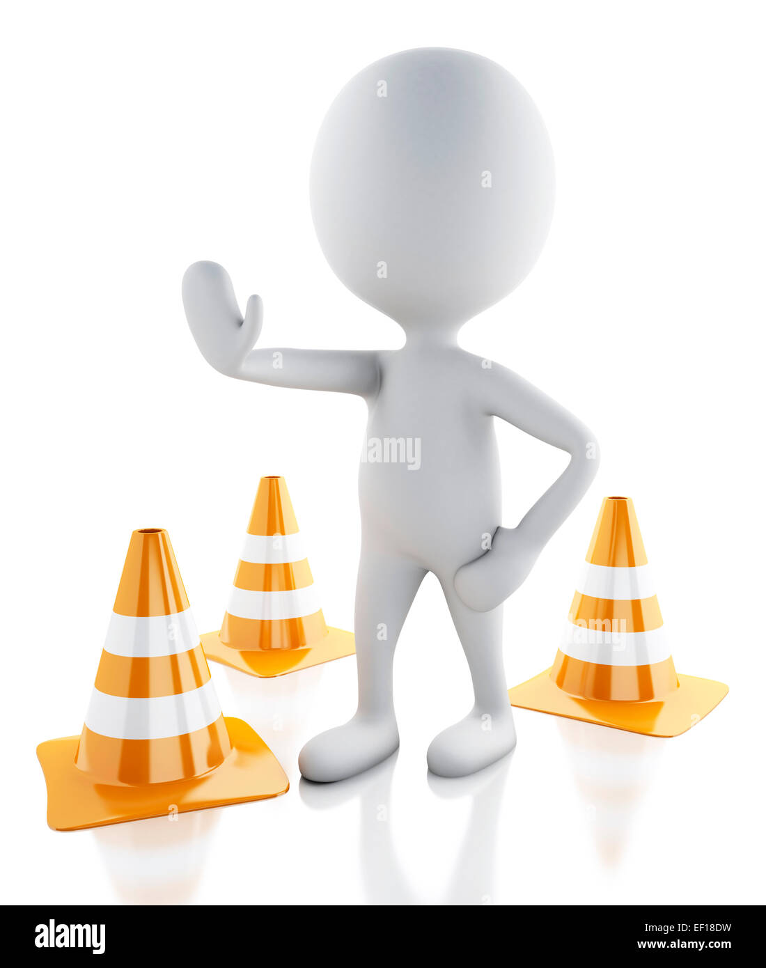 3d illustration. White people stop sign with traffic cones. Isolated ...