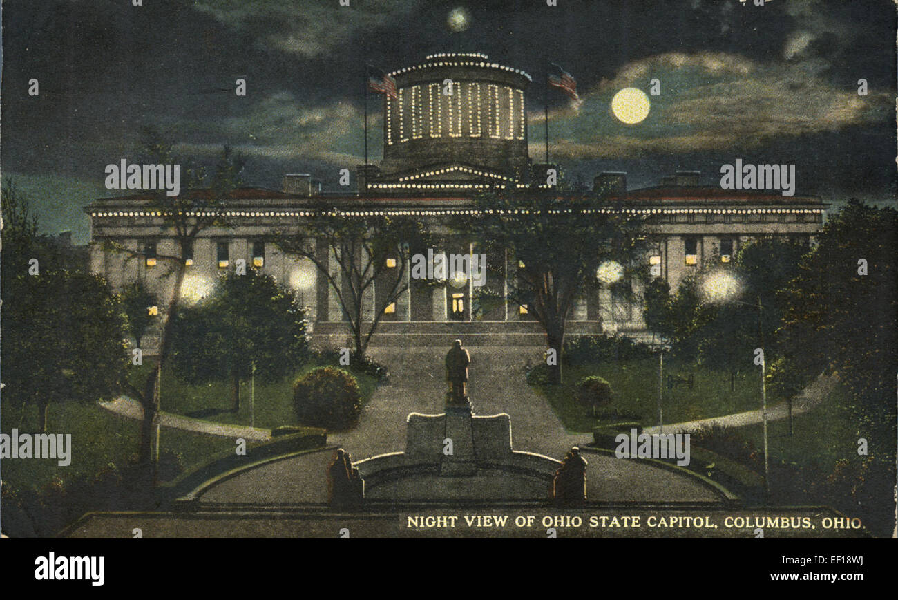 A night view of the Ohio State Capitol in Columbus, Ohio, showcasing ...