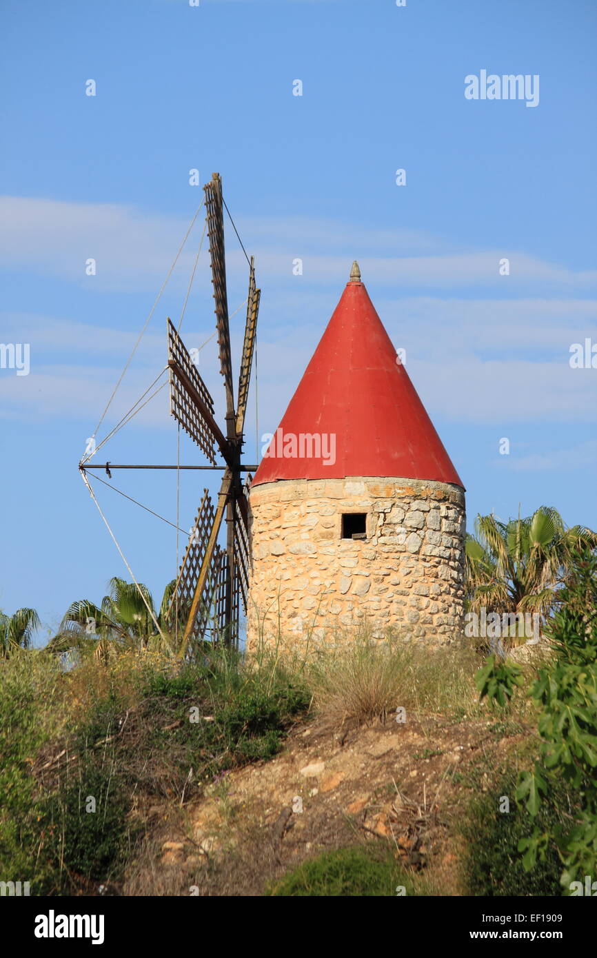Traditional spanish windmill in Mallorca, Spain Stock Photo - Alamy