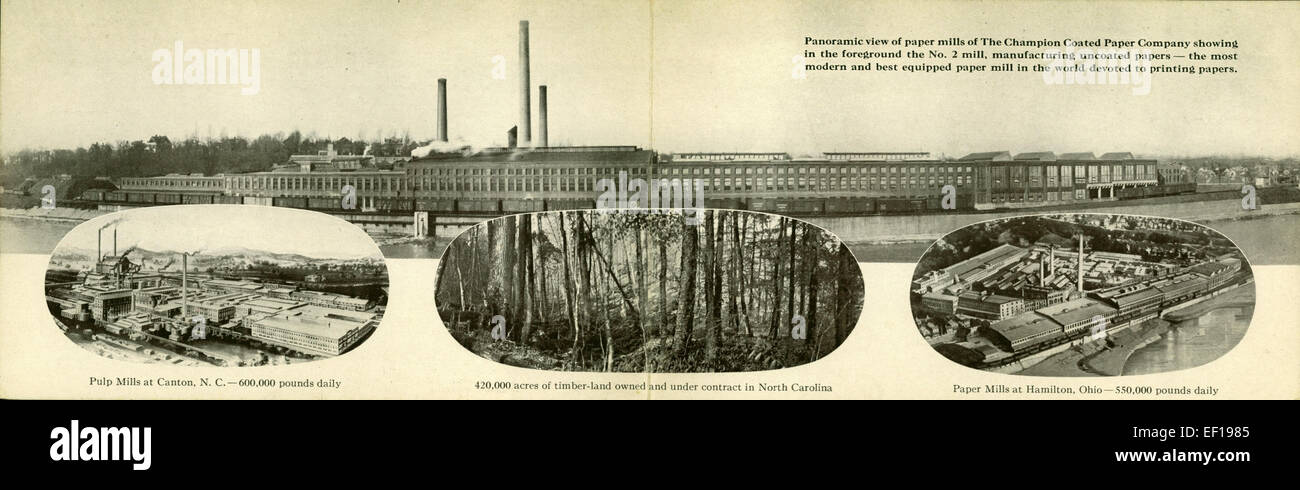 A panoramic view of paper mills shows large industrial operations where ...