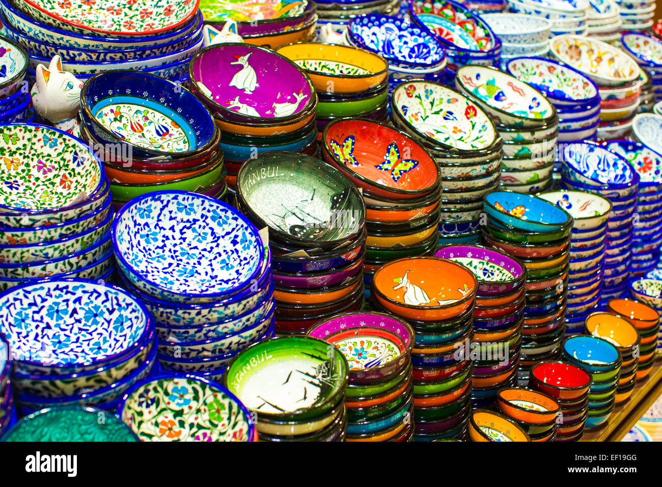 Different type of beautiful tableware on the arabic market Stock Photo ...