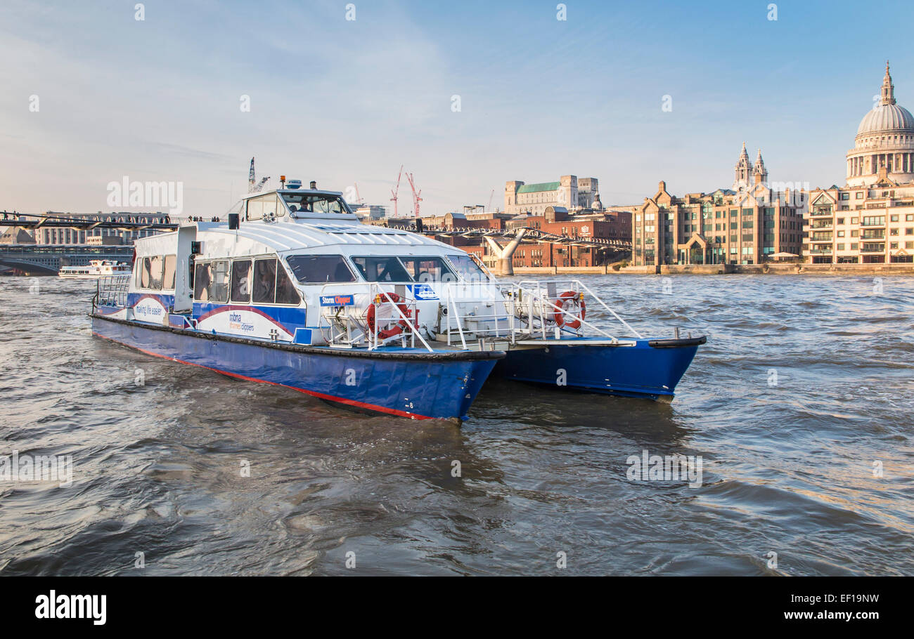 Catamaran Thames Clipper boat forming part of the river bus service ...