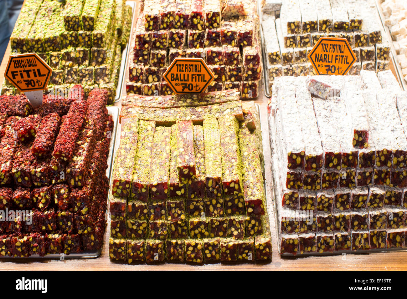 Traditional Turkish sweets on Egyptian bazaar of Istanbul Stock Photo ...