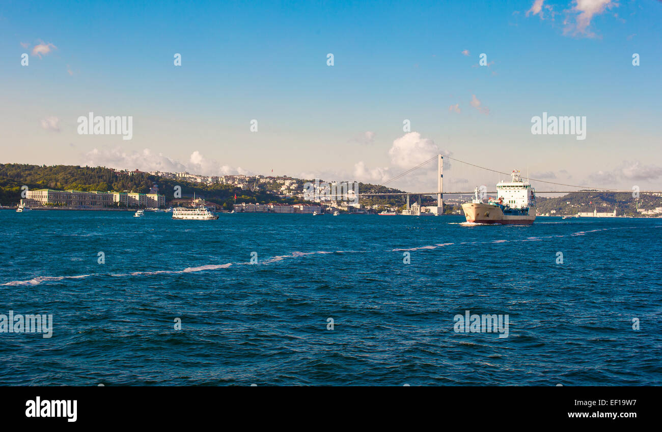 Panorama of the beautiful city Istanbul on Bosphorus Strait Stock Photo ...
