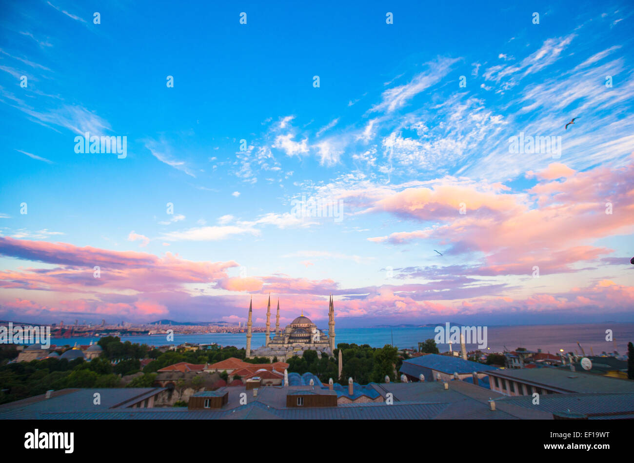 Blue Mosque at sunset in Istanbul, Turkey, Sultanahmet district Stock ...