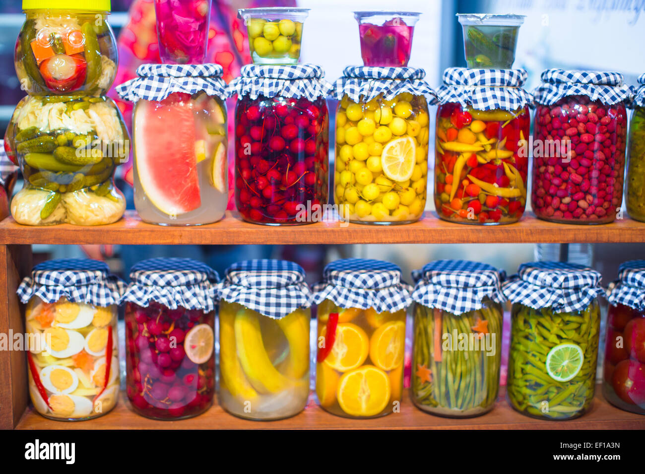 Mediterranean pickled vegetables and fruits on the open market Stock ...