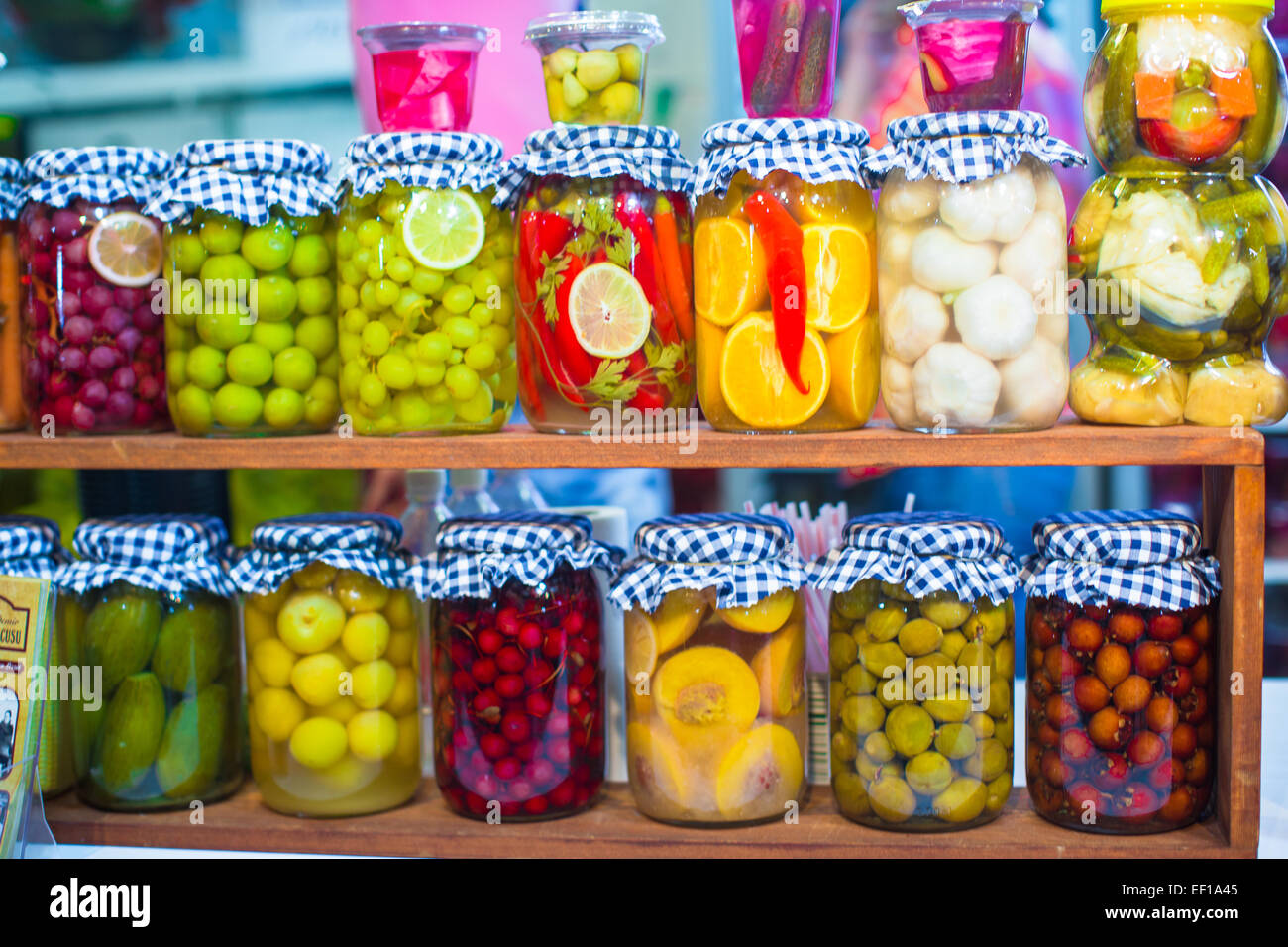 Mediterranean pickled vegetables and fruits on the open market Stock ...