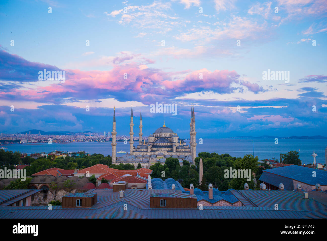 Incredible beautiful view of Blue Mosque from hotel terrace Stock Photo ...