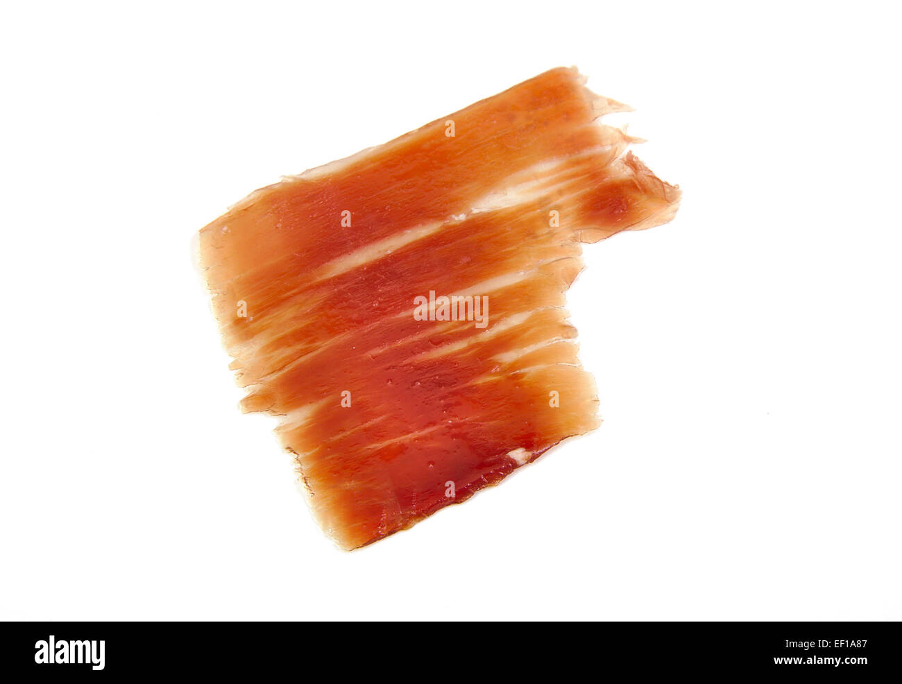 Spanish serrano ham slice isolated on white background Stock Photo - Alamy