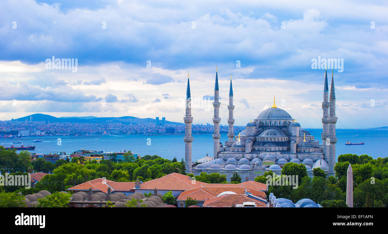 Incredible beautiful view of Blue Mosque from hotel terrace Stock Photo ...