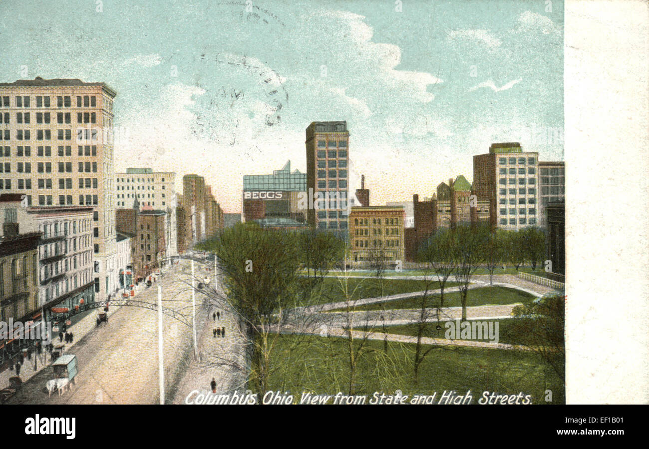 This aerial view of Columbus, Ohio, taken from State and High Streets ...