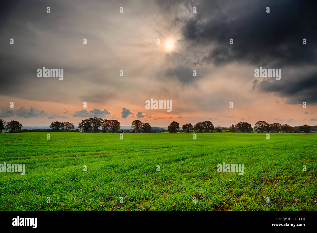 hdr shoot of a landscape with thunder clouds an the sun Stock Photo - Alamy