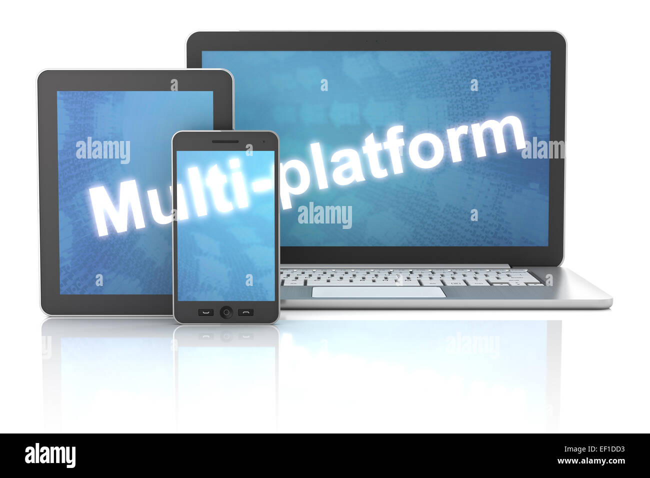 Smartphone, tablet and laptop with multi-platform word, 3d rende Stock ...
