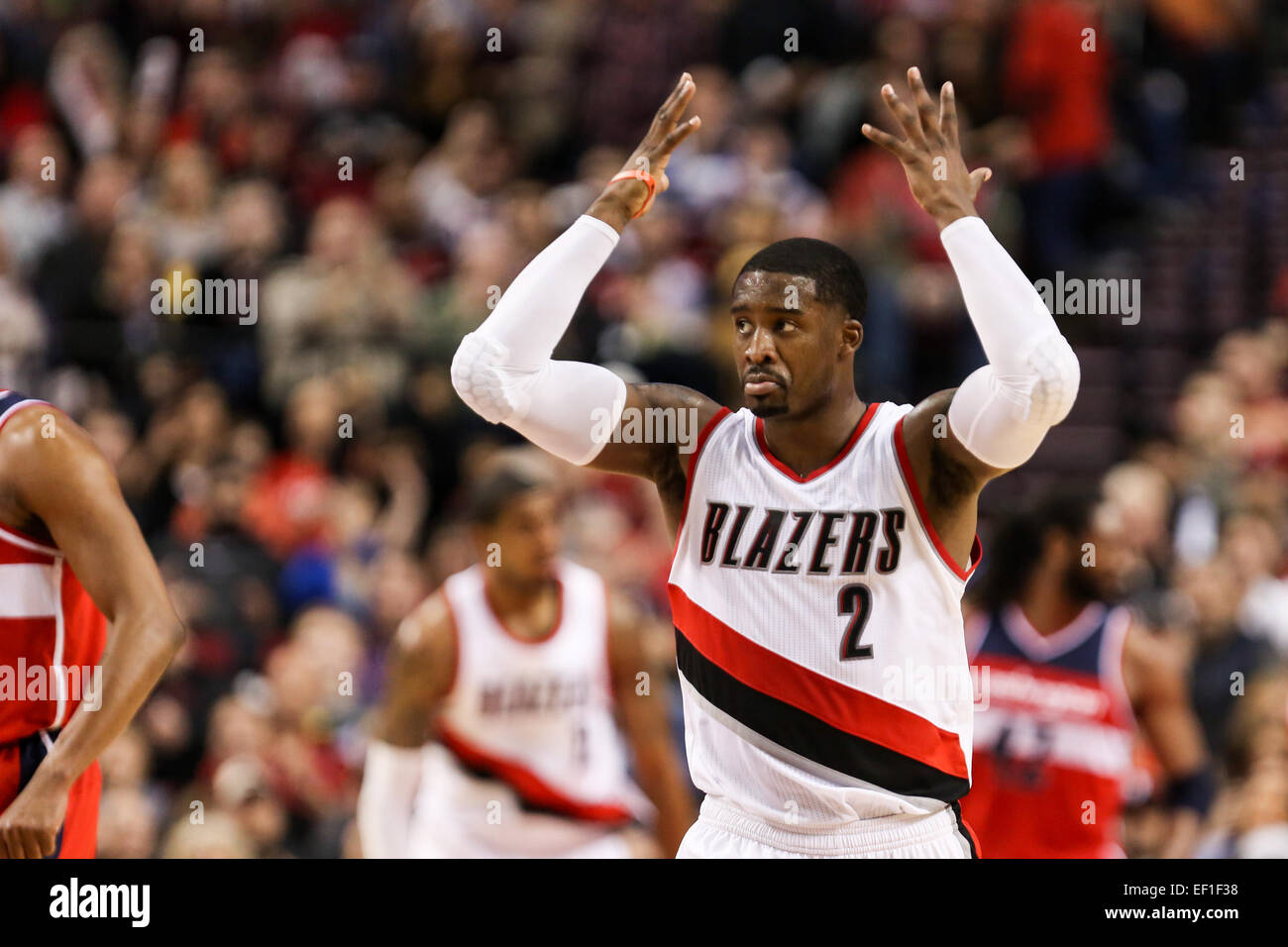 Jan. 24, 2015 - WESLEY MATTHEWS (2) celebrates a made three-pointer ...