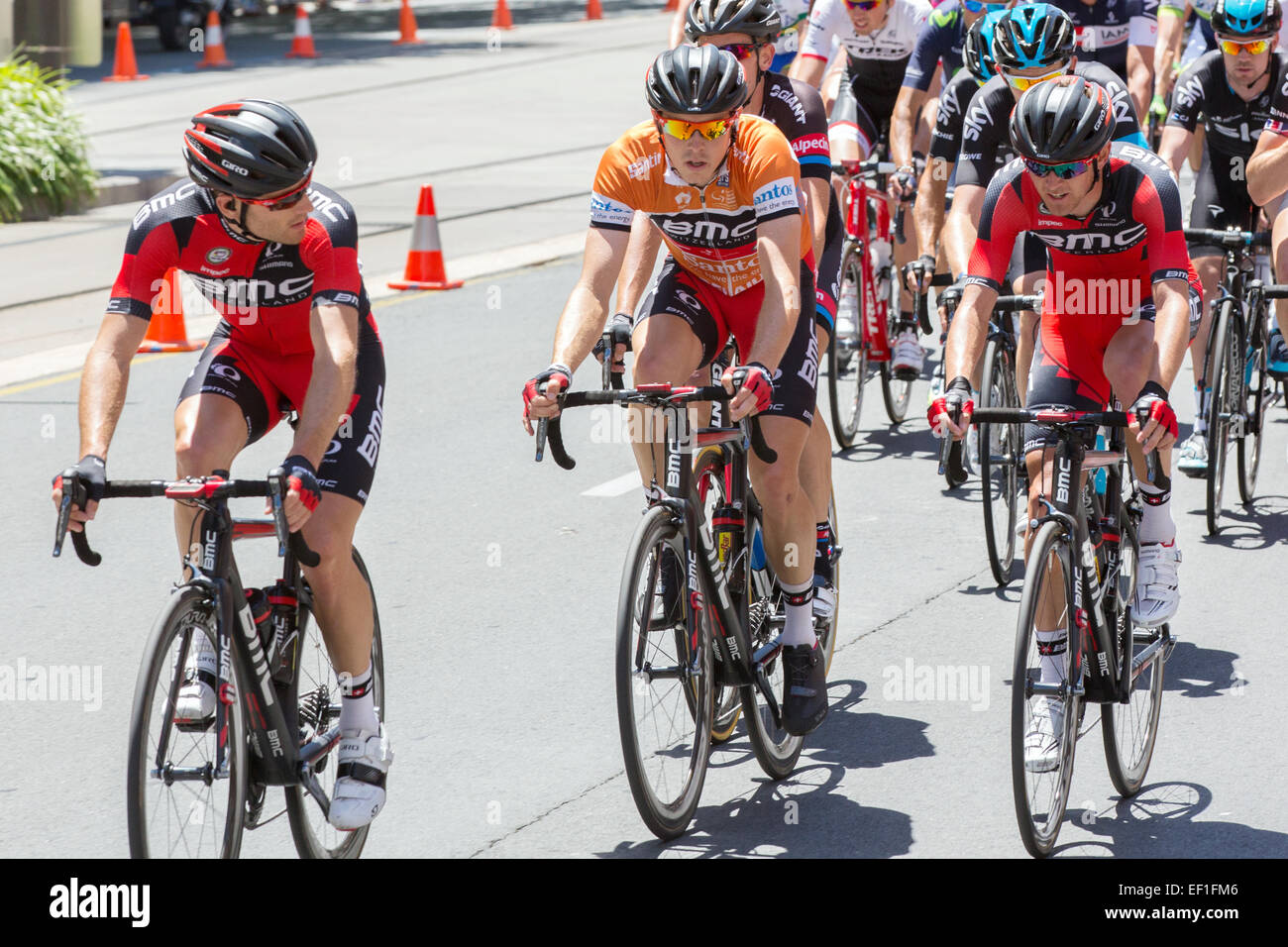 Rohan Dennis (AUS) from BMC Racing Team (USA) (centre) surrounded by ...