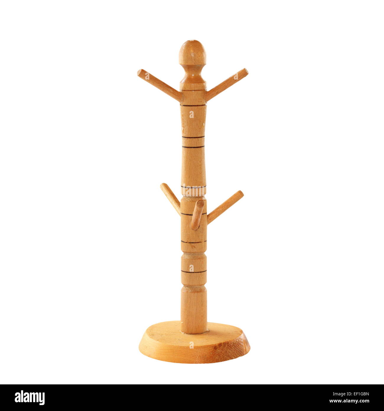 empty traditional wooden rack for mugs isolated over white background ...