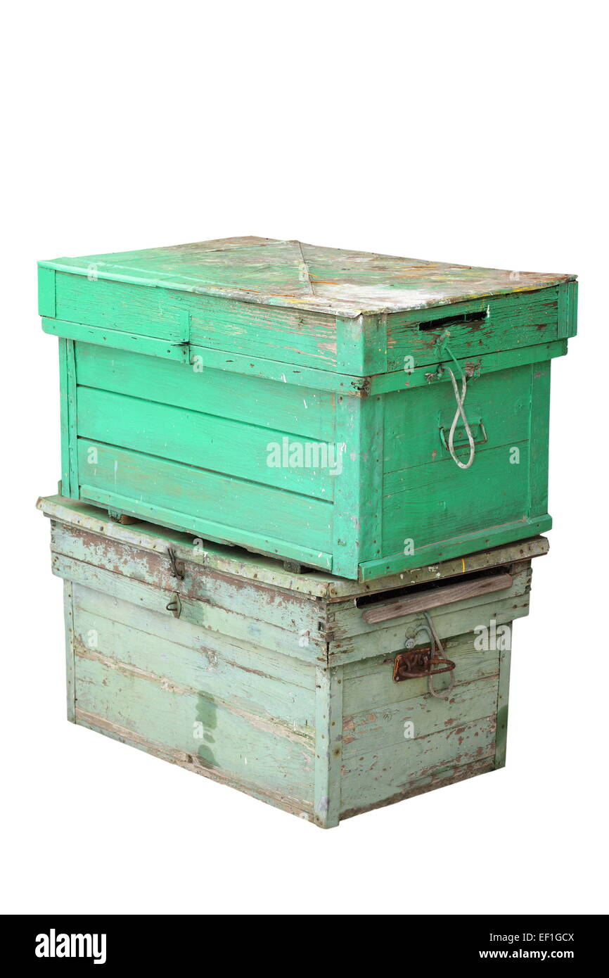 two old big boxes isolated over white background Stock Photo - Alamy