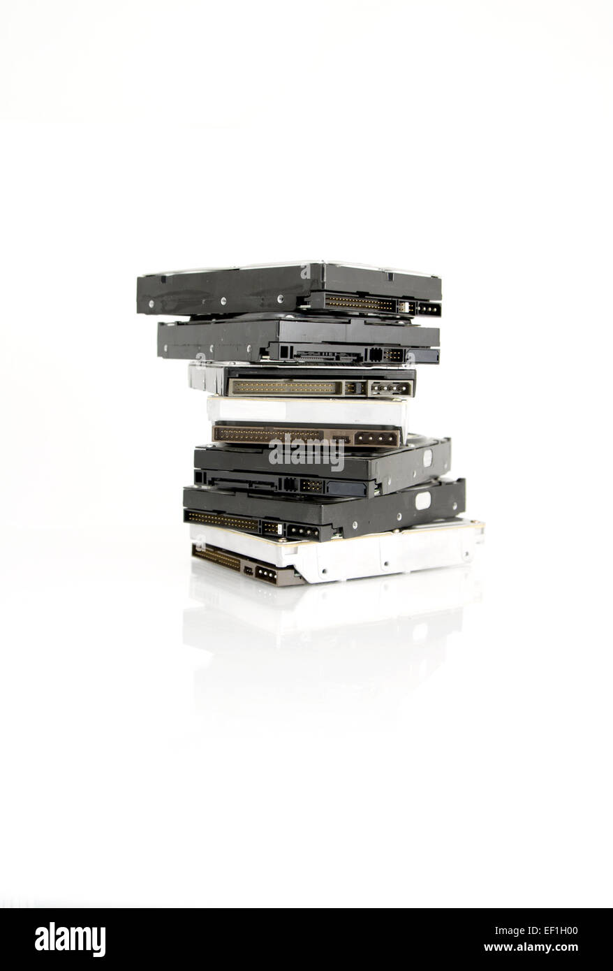 A stack of 3,5 inches hard drives. Isolated on white background Stock ...