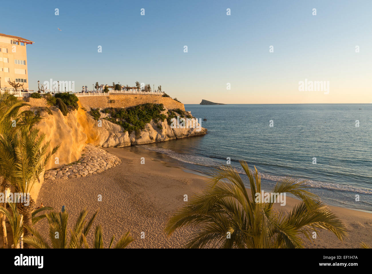 Benidorm landmark viewpoint above a small sandy beach Stock Photo - Alamy