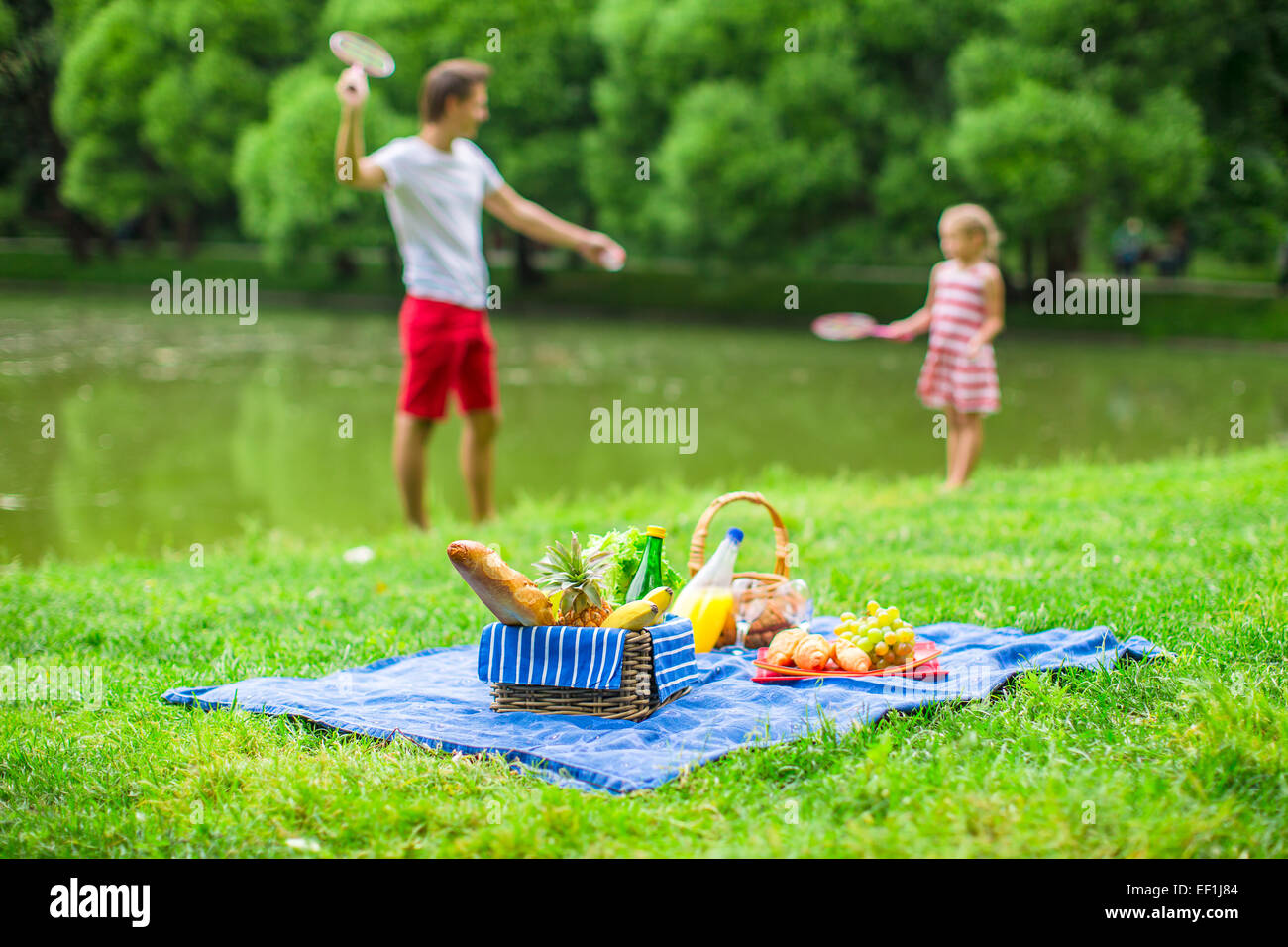 Happy family picnicking in the park Stock Photo - Alamy